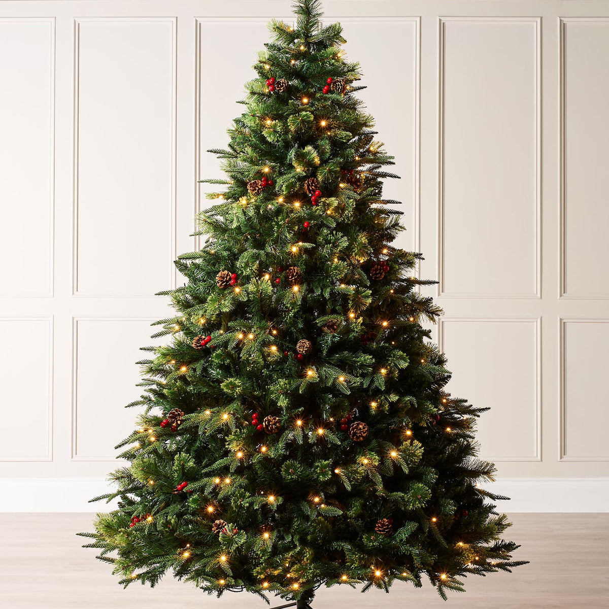Pre-Lit Victorian Mixed Tip Berries & Pinecones Christmas Tree, 7 ft ...