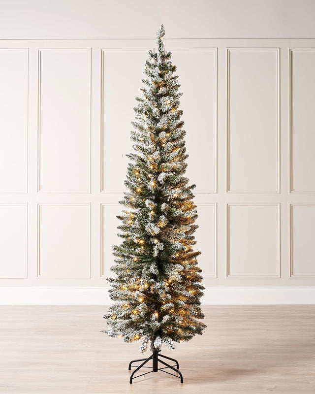 Pre-Lit Snow Flocked Pencil Christmas Tree, 6.5 ft – We R Christmas