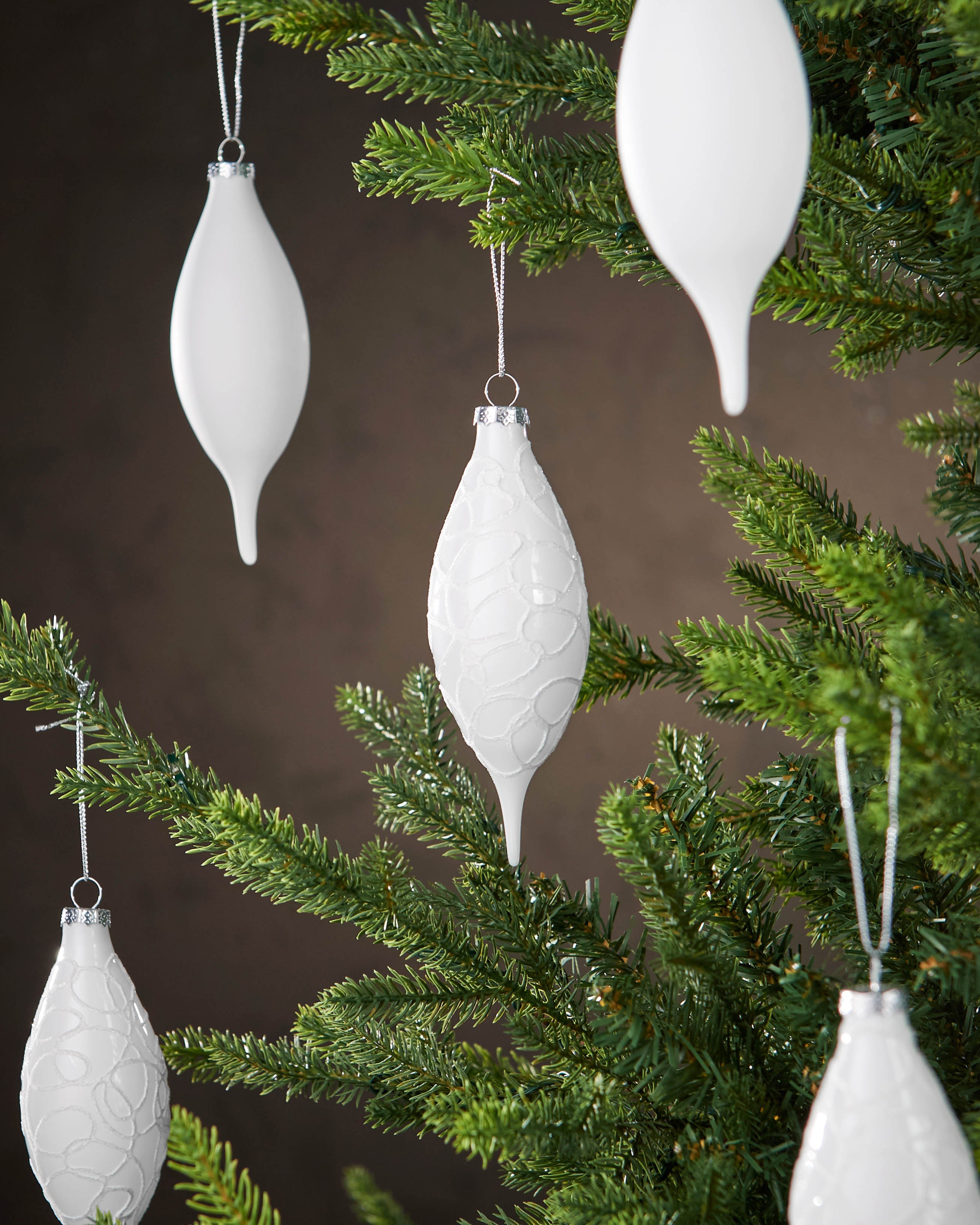 Set of 5 Large Glass Teardrop Baubles, White, 15 cm – We R Christmas